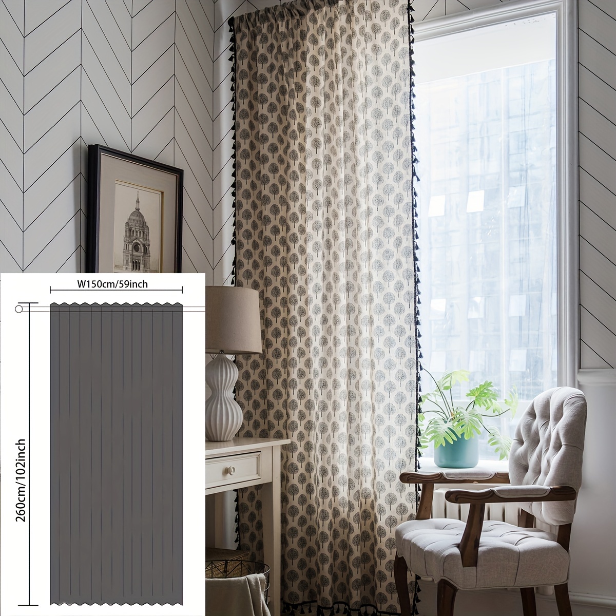 1 Panel Countryside Curtain Plants Printed Cotton Linen - Temu Australia