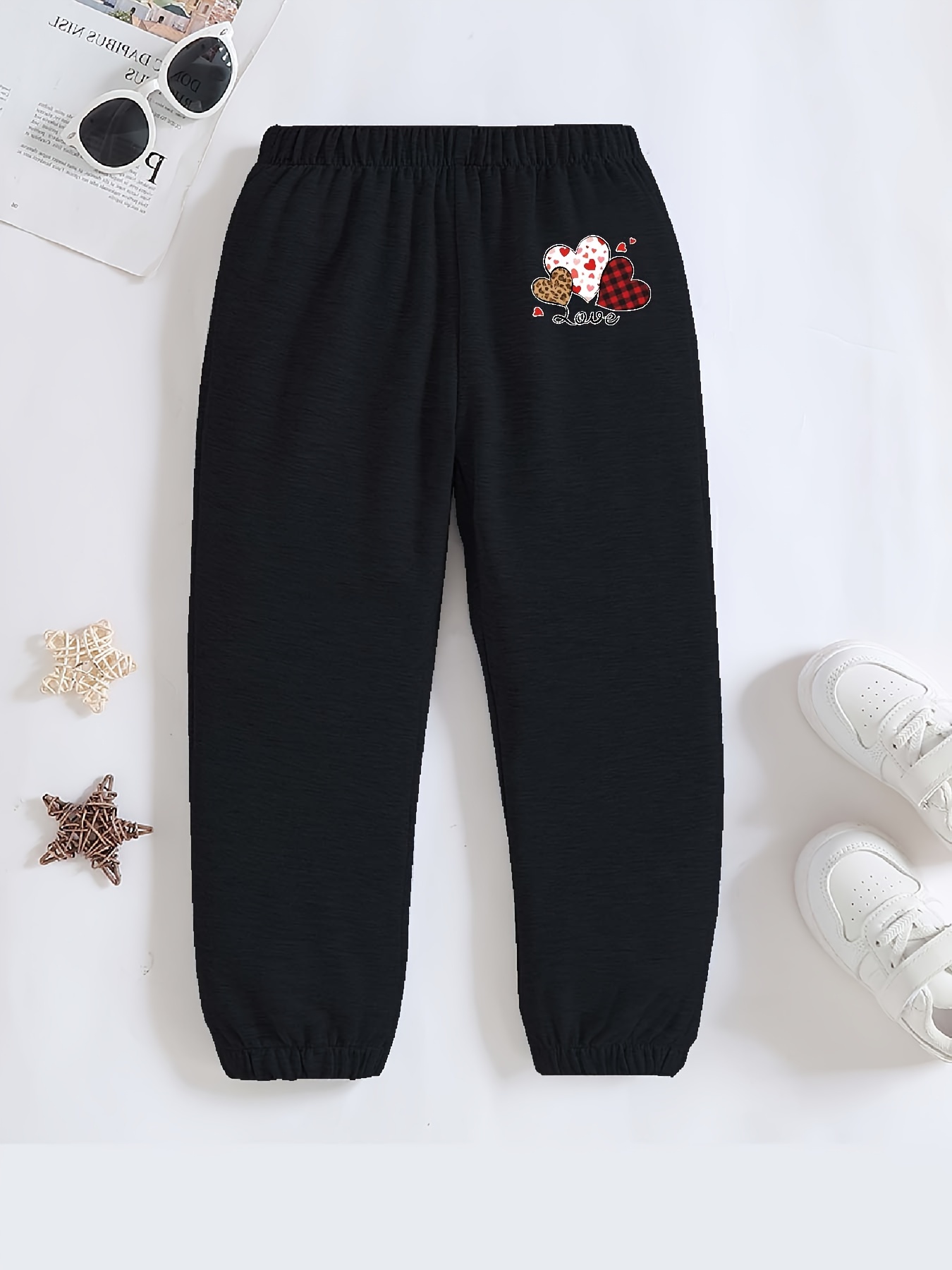 Hearts Graphic Jogger Trousers Young Girls Casual Cute Thin Temu