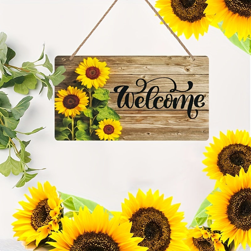 Beautiful Sunflowers Door Sign Plaque Wood Texture Summer - Temu