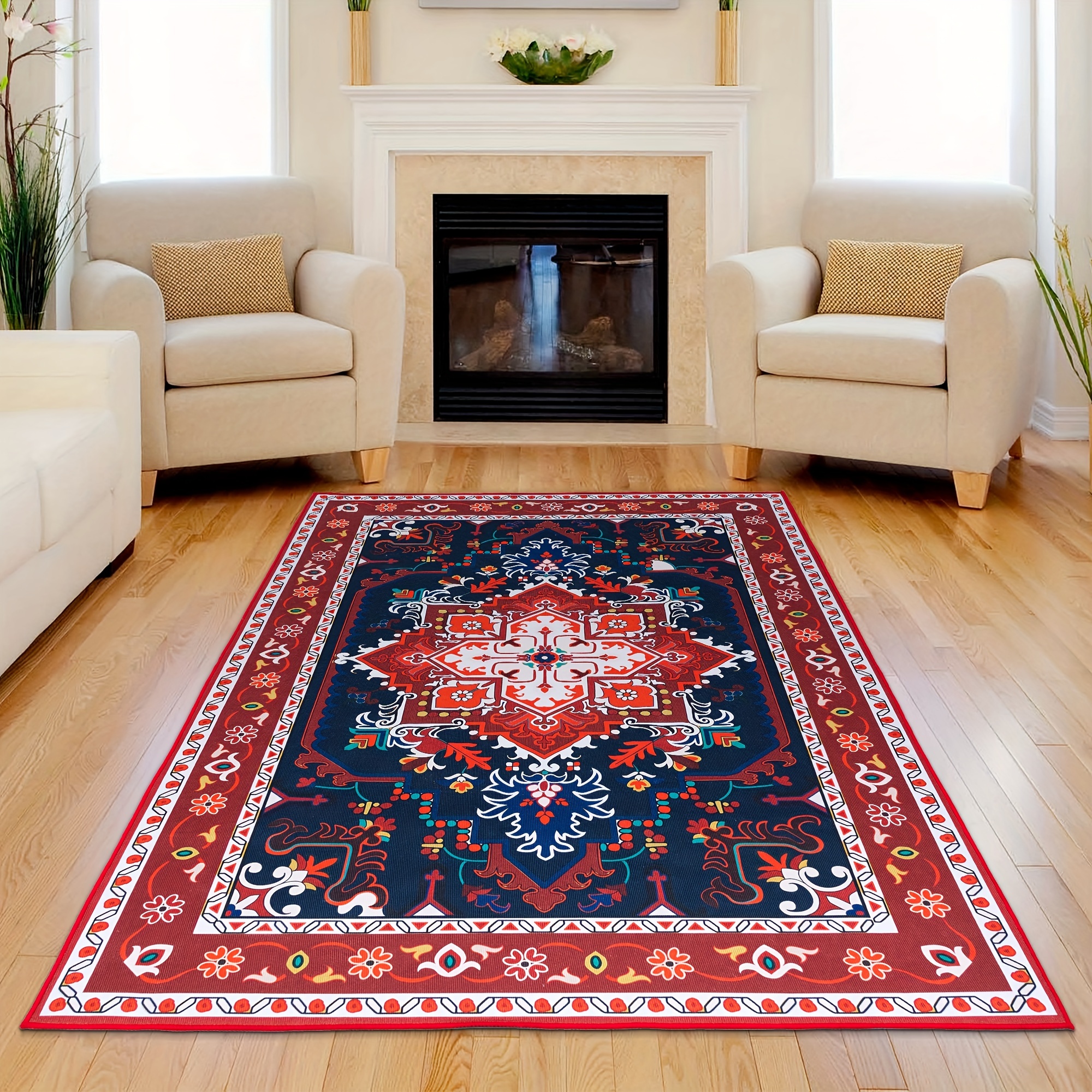 Medallion Pattern Area Rug Distressed Floor Mat Washable - Temu Australia