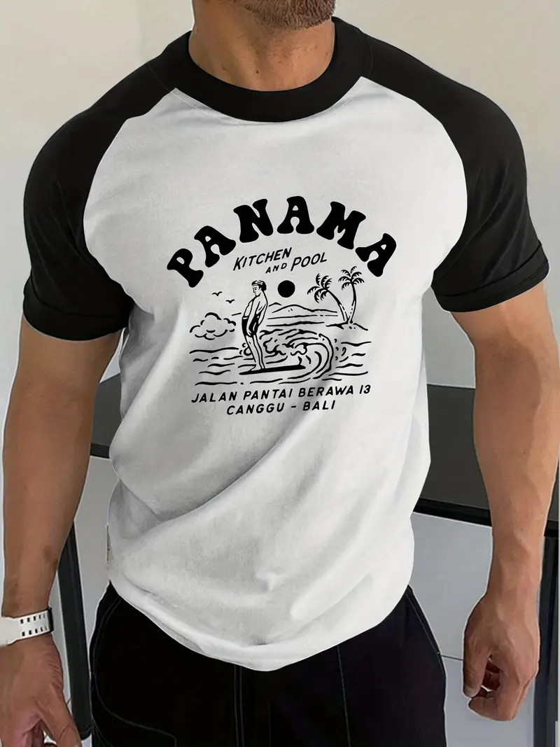 Plus Size Mens Coastal Shining Graphic Print Raglan T Shirt Temu