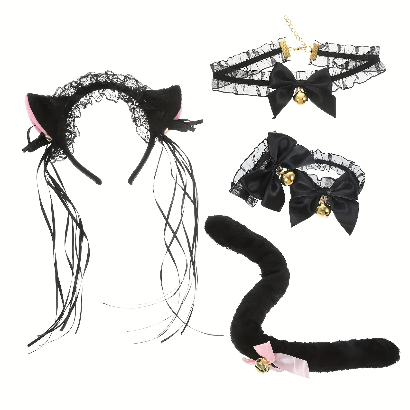 cat ears tail black headband halloween costume black hair - Temu Canada