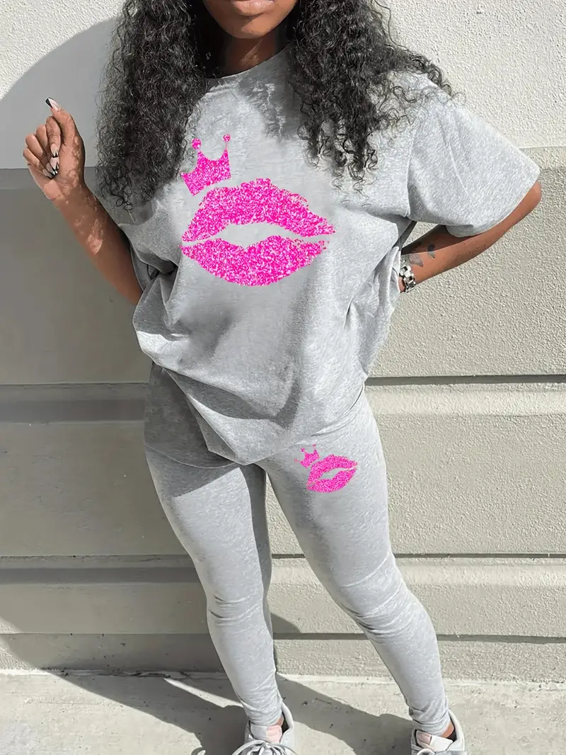 Graphic Print Two Piece Set Casual Short Sleeve T Shirt Temu Canada