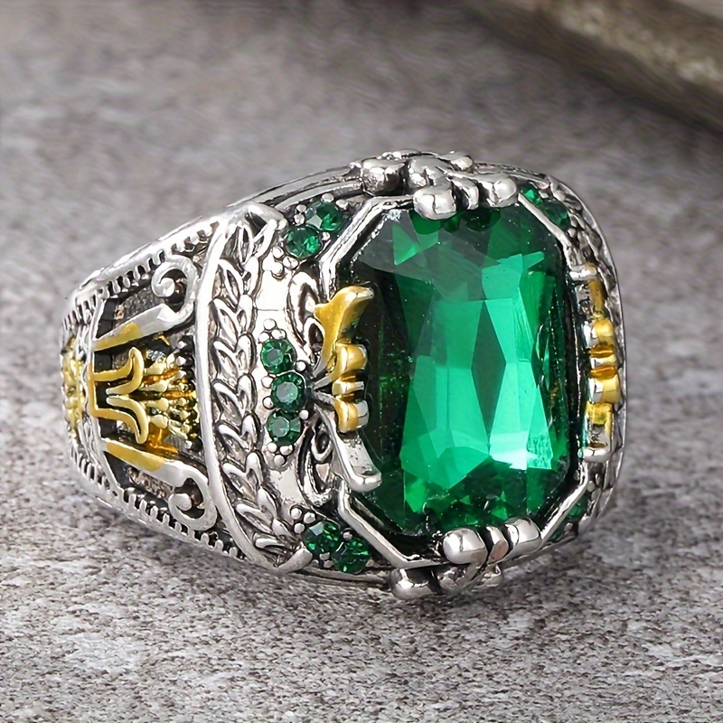 Vintage Style Inlaid Green Cubic Zirconia Ring Jewelry Size - Temu ...