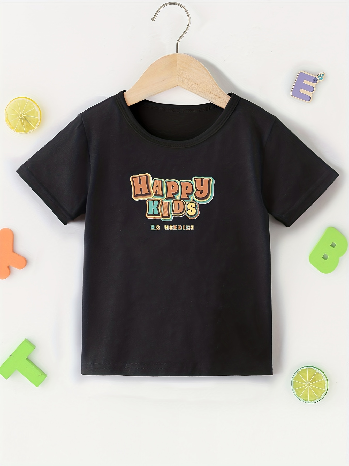 Slogan Short Sleeve T shirt Girls happy Kid Comfy Fit Casual - Temu ...
