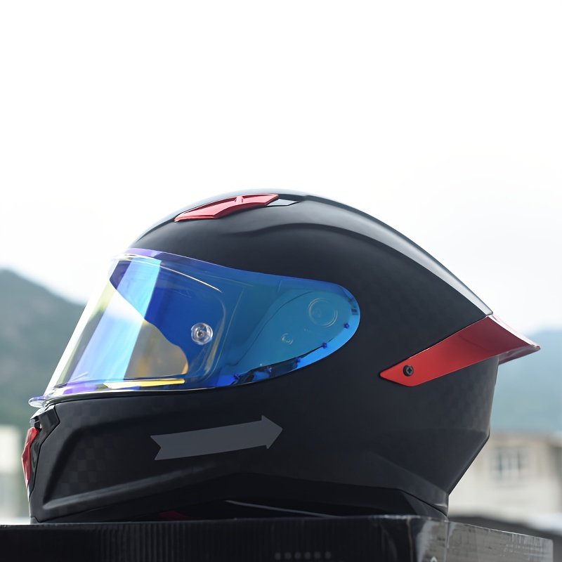 Motorcycle Helmet 12k Carbon Fiber Aurora Blue Lens Wing With ...
