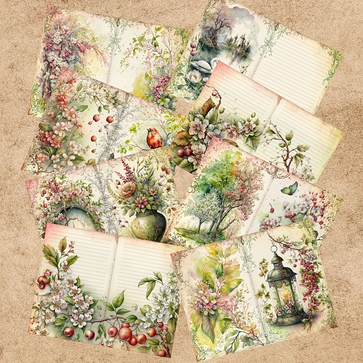 20sheets A5 Size Spring Bird Garden Vase Girl Decoration Diy Retro ...