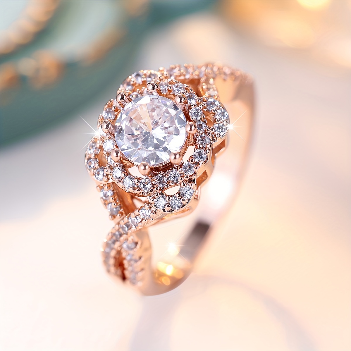 Dupes Luxury Promise Ring Trendy Rose Design Paved Shining - Temu ...