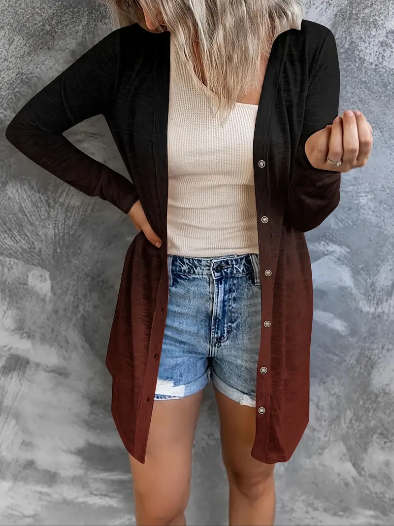 Ombre Button Front Cardigan Casual Long Sleeve Drop Shoulder Temu