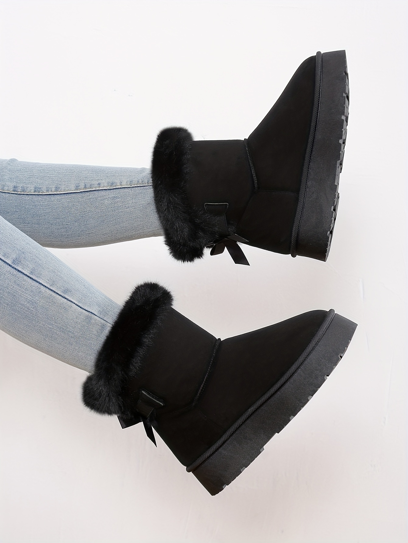 Women Color Fluffy Boots Bowknot Decor Slip Soft Temu