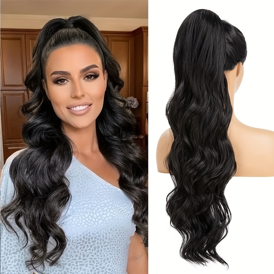 Long Curly Wave Ponytail Hair Extension Synthetic Heat - Temu Denmark