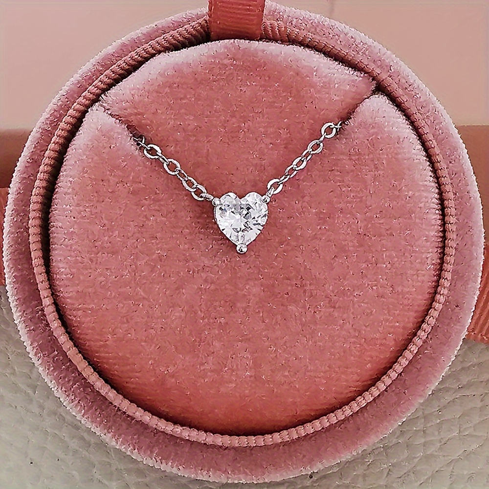 White/ Love Heart Zircon Thin Chain Necklace - Temu United Kingdom