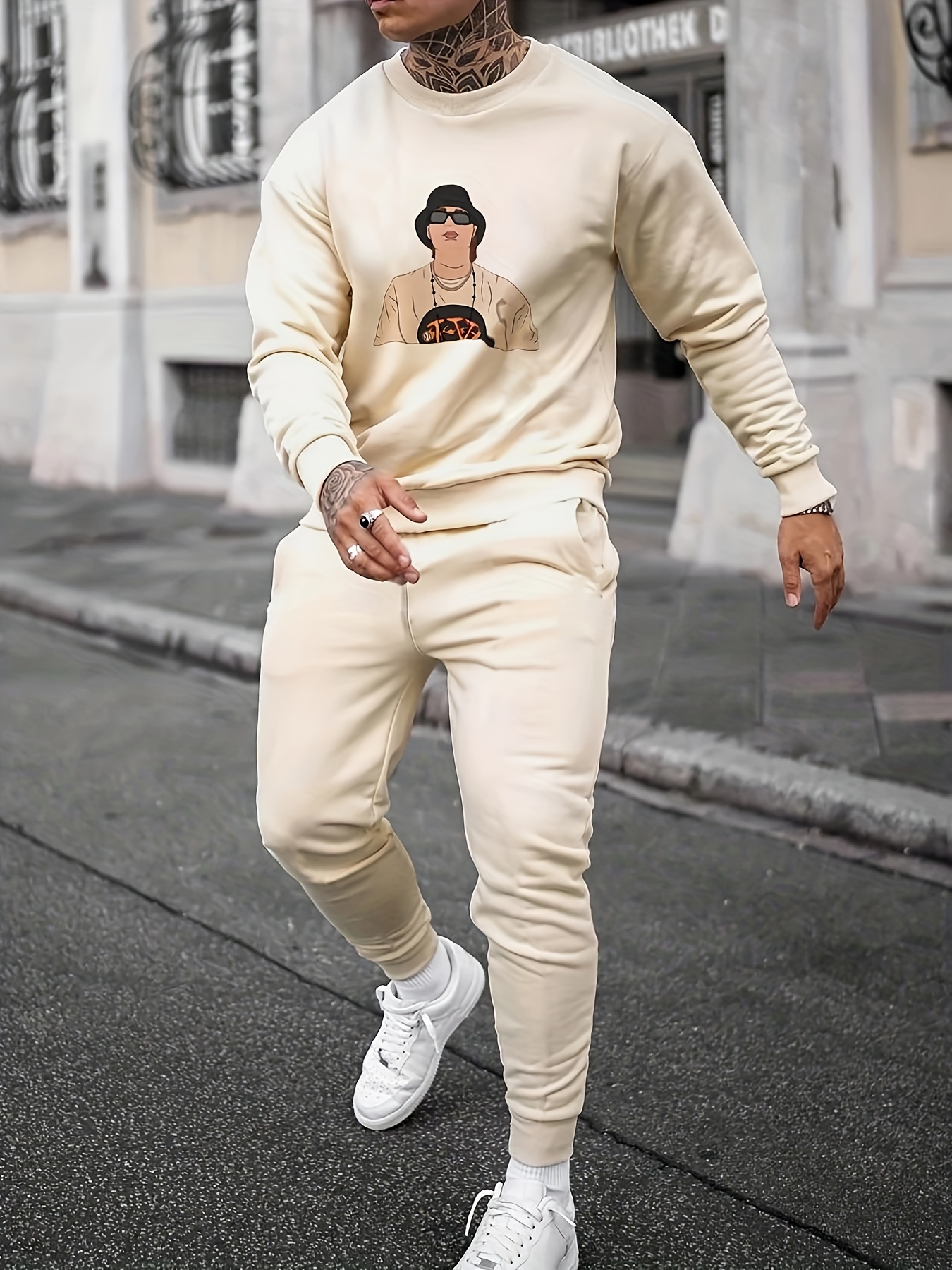 men's casual letter print sweatshirt drawstring joggers set - Temu Canada