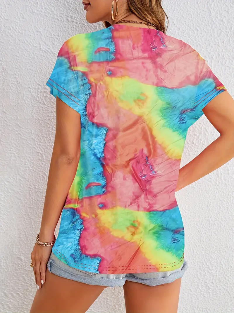 Gradient Button Front T Shirt Casual V Neck Short Sleeve Temu