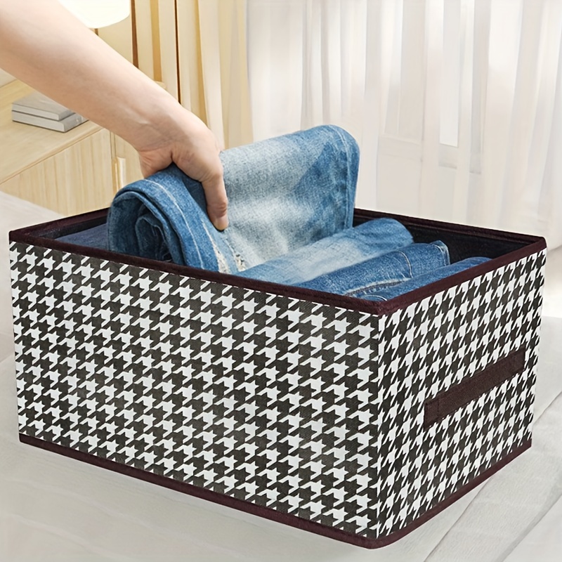 Houndstooth Foldable Storage Basket Handles Fabric Washable - Temu ...