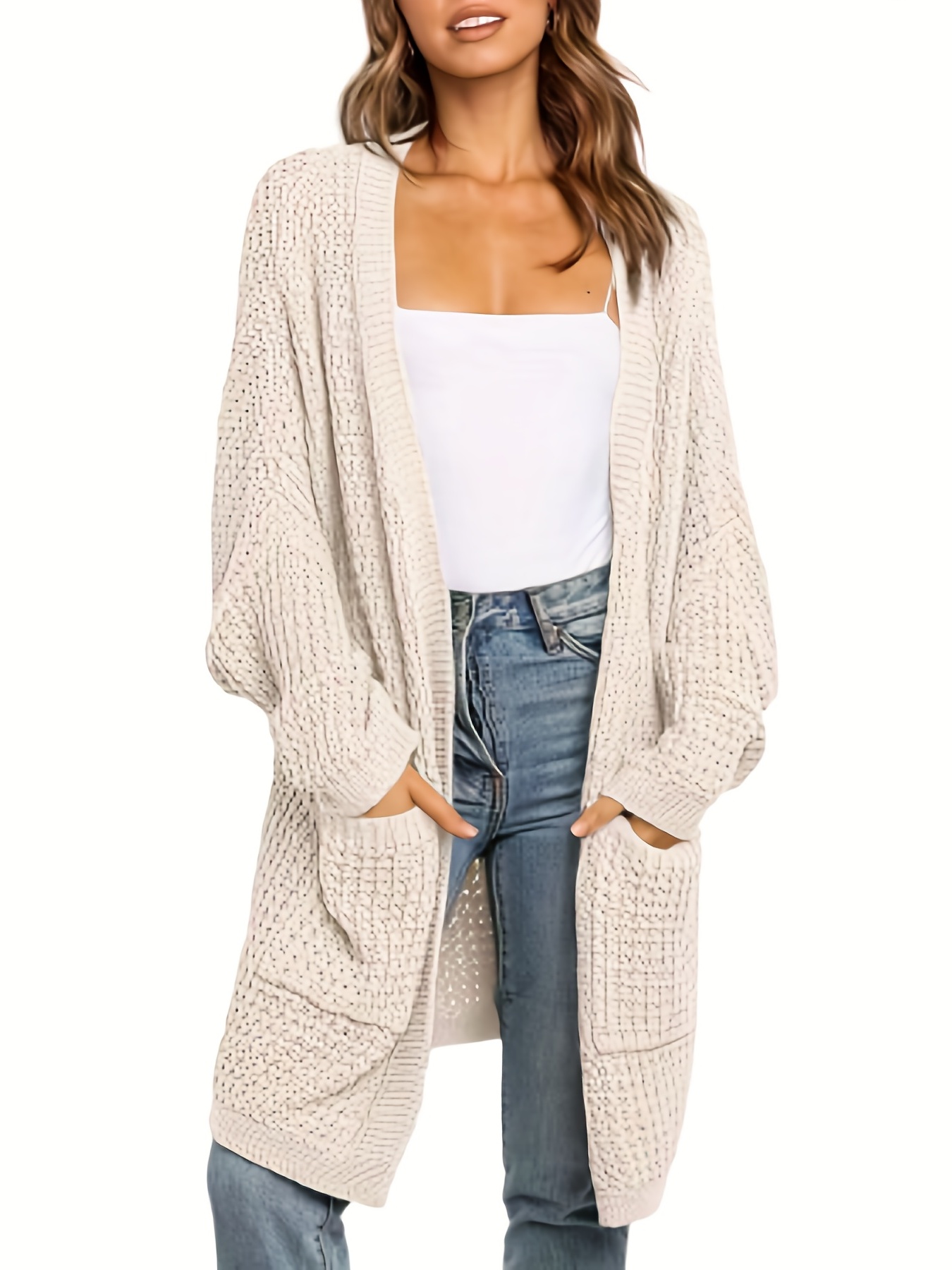 Knitted Open Front Cardigan Casual Long Sleeve Cardigan - Temu