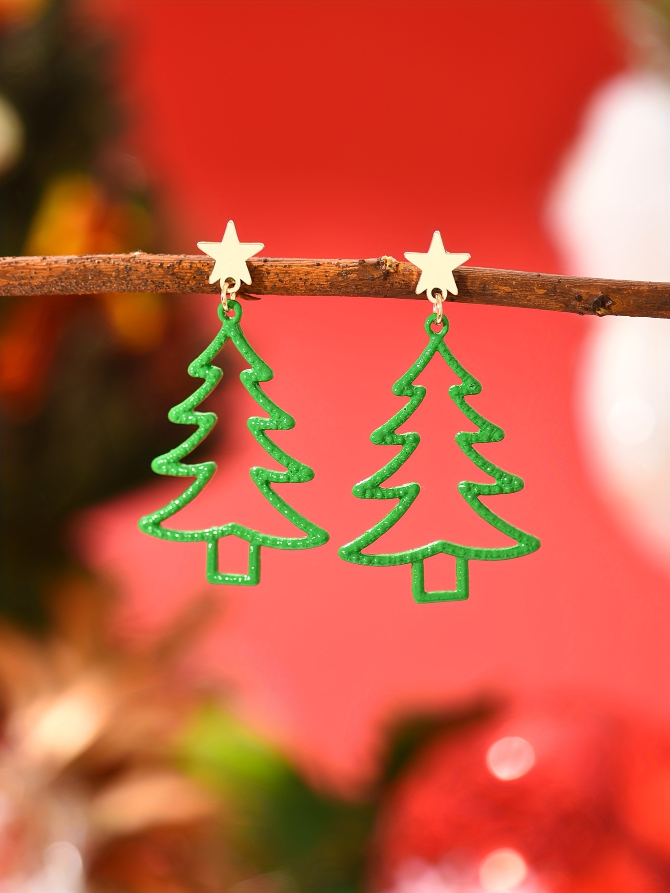 Hollow Green Christmas Tree Design Dangle Earrings Cute - Temu