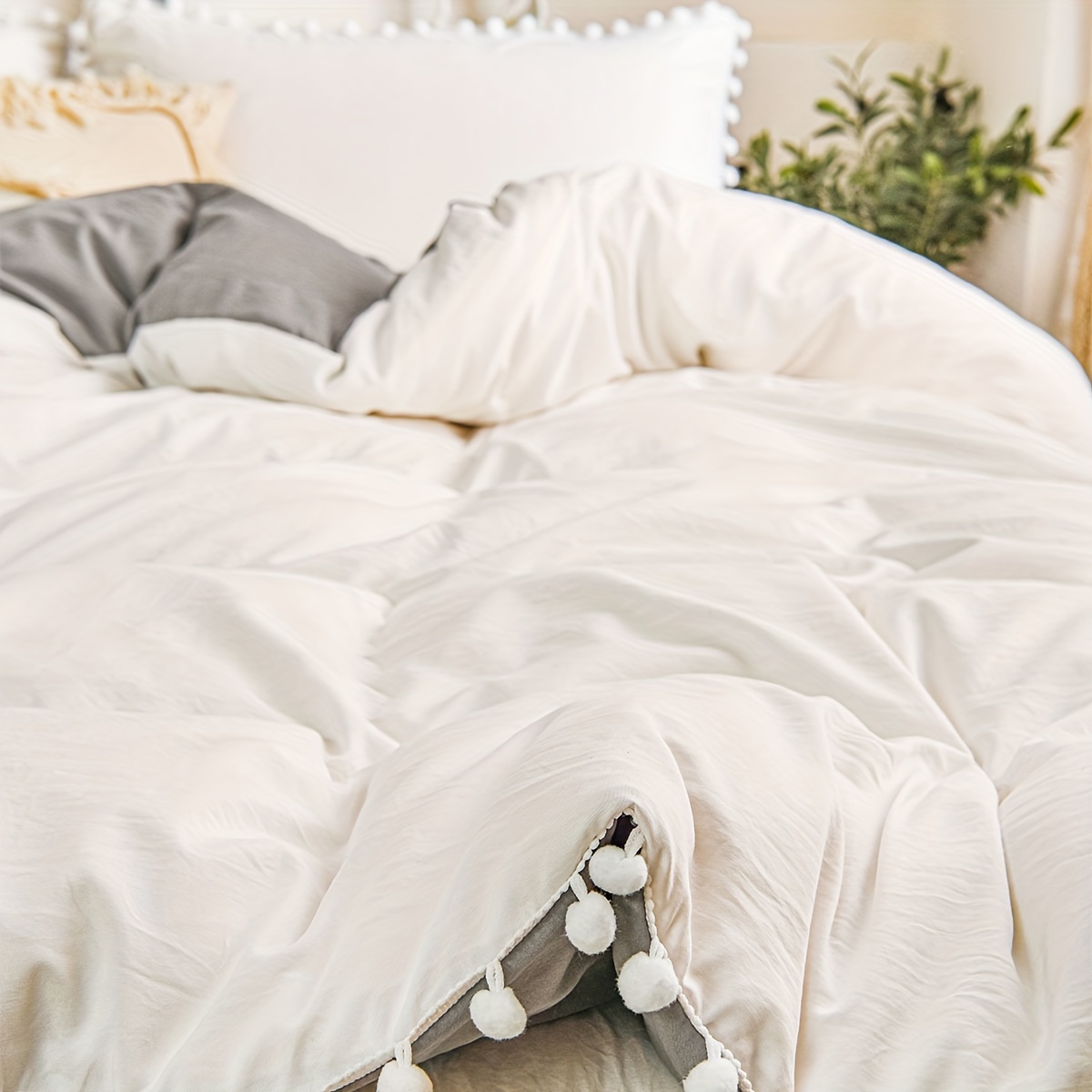 Boho Duvet Cover Set Charming French Solid Color Bedding Set - Temu Canada