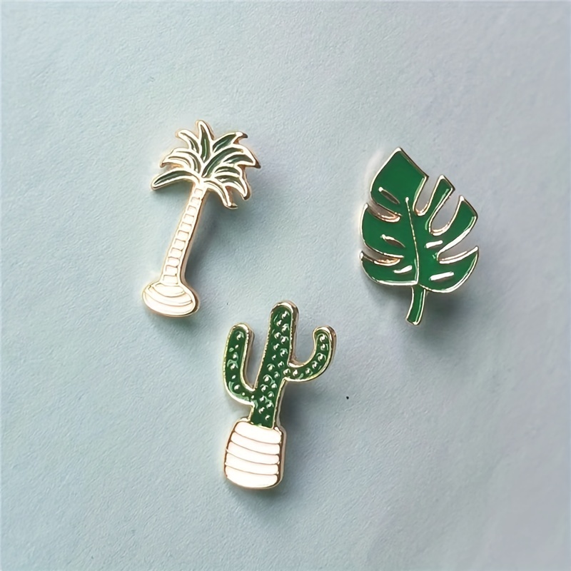 Green Leaf Cactus Badge Simple Small Coconut Tree Alloy Pin - Temu ...