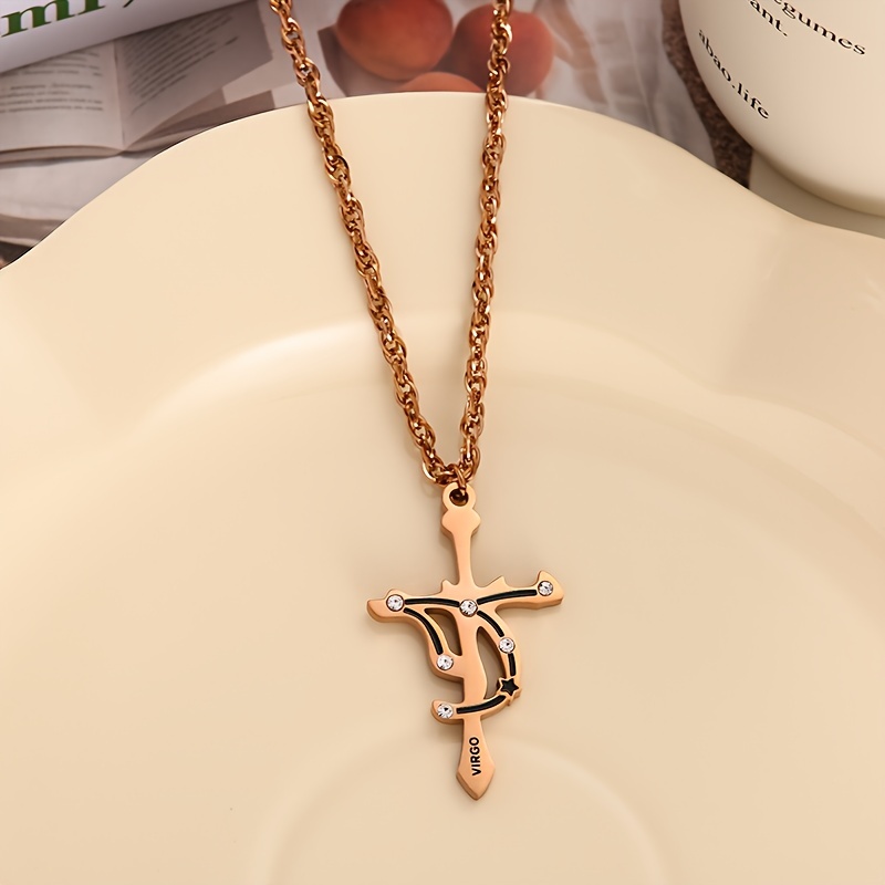 Cross Necklace 12 Zodiac Signs A Gift Titanium Steel Pendant - Temu ...