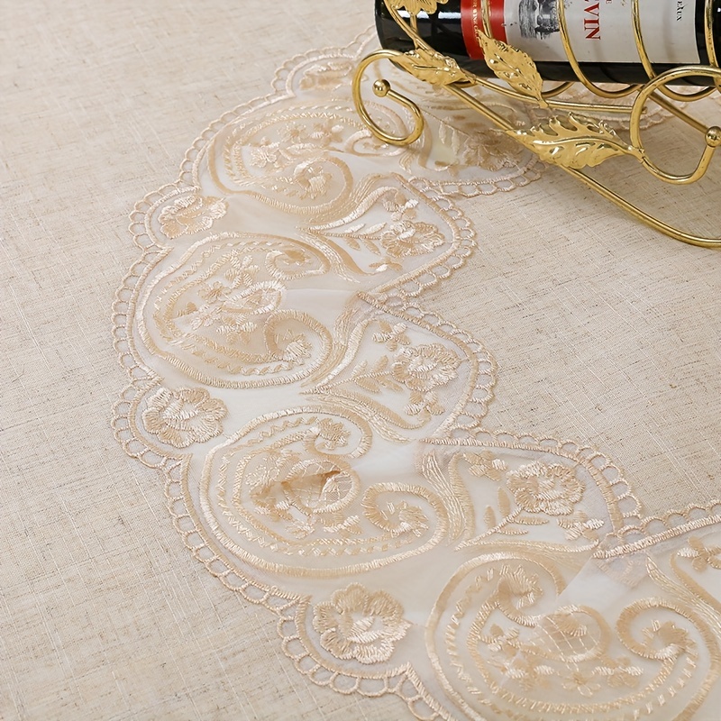 Polyester Tablecloth Linen Embroidery Lace Round Table Cloth - Temu ...