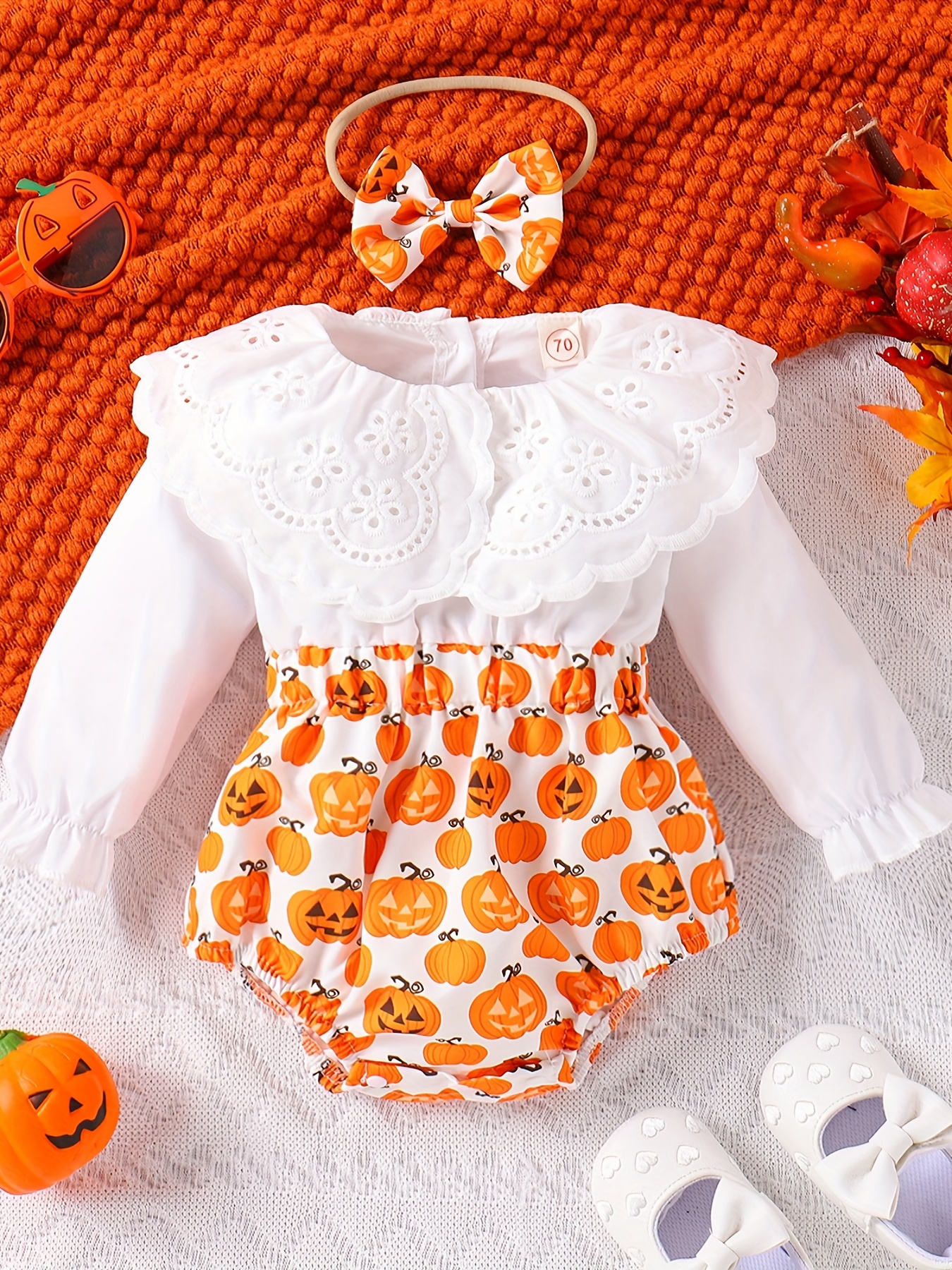 Toddler Baby Girls Cue Halloween Printed Doll Collar Romper - Temu New ...