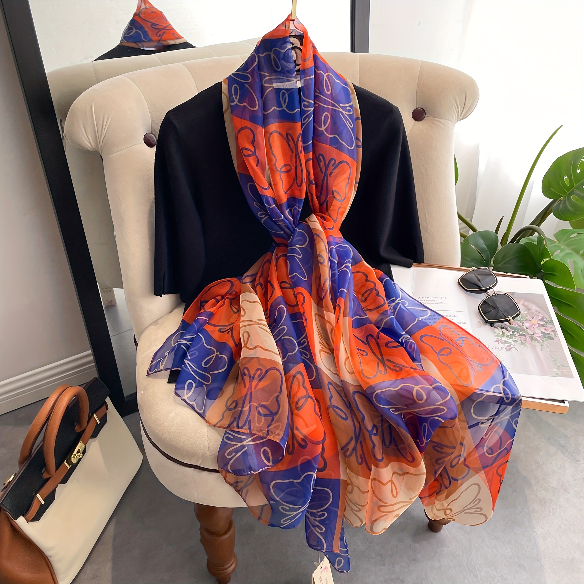 وشاح مطبوع عليه هندسية أنيق كتلة اللون شال شاش رقيق - Temu Saudi Arabia