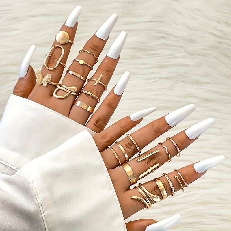 Chic Stacking Rings Trendy Butterfly / Snake / Wave Design - Temu ...