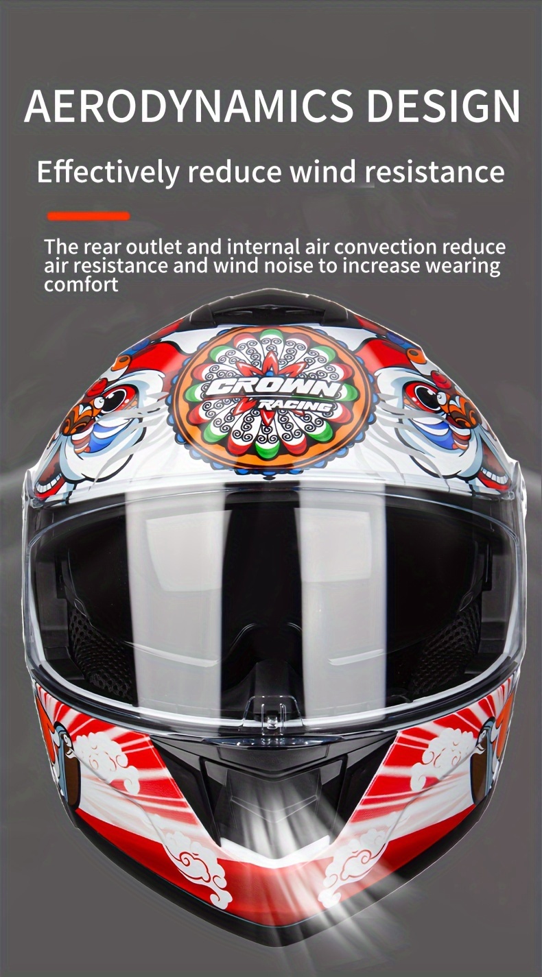 Crown Racing Motorcycle Dual Visor Flip Up Modular Open Face Helmet Dot ...