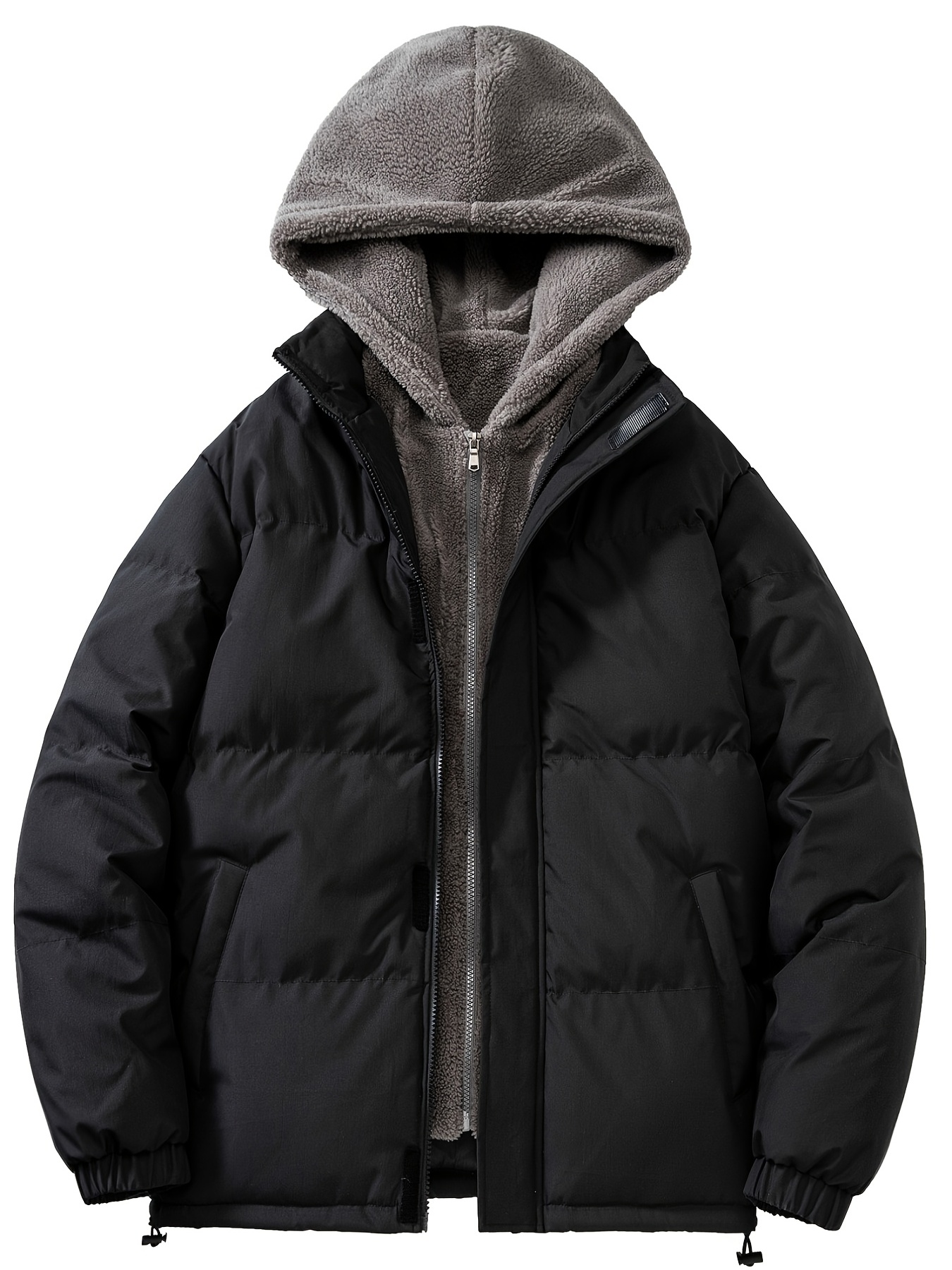 Mens Solid Color Warm Padded Fleece Hooded Jacket Coat Buy - Temu Australia