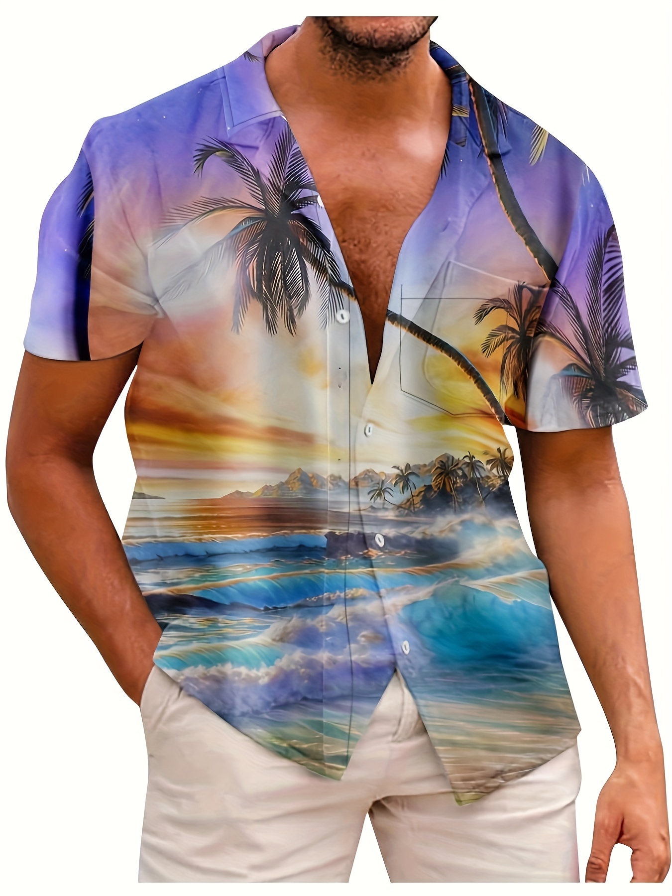 men's stylish loose beach pattern shirt casual slightly - Temu Australia