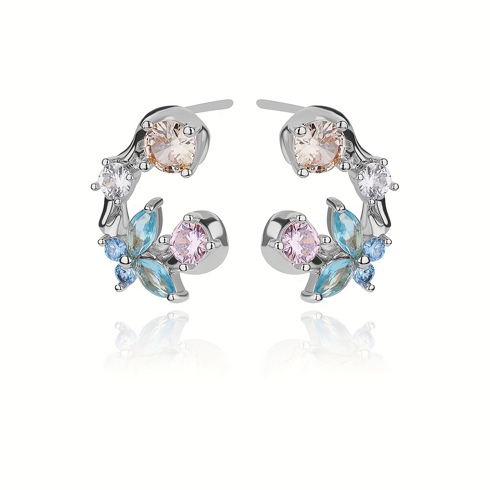 Exquisite Flower Butterfly Design Stud Earrings Copper 18k - Temu United Kingdom