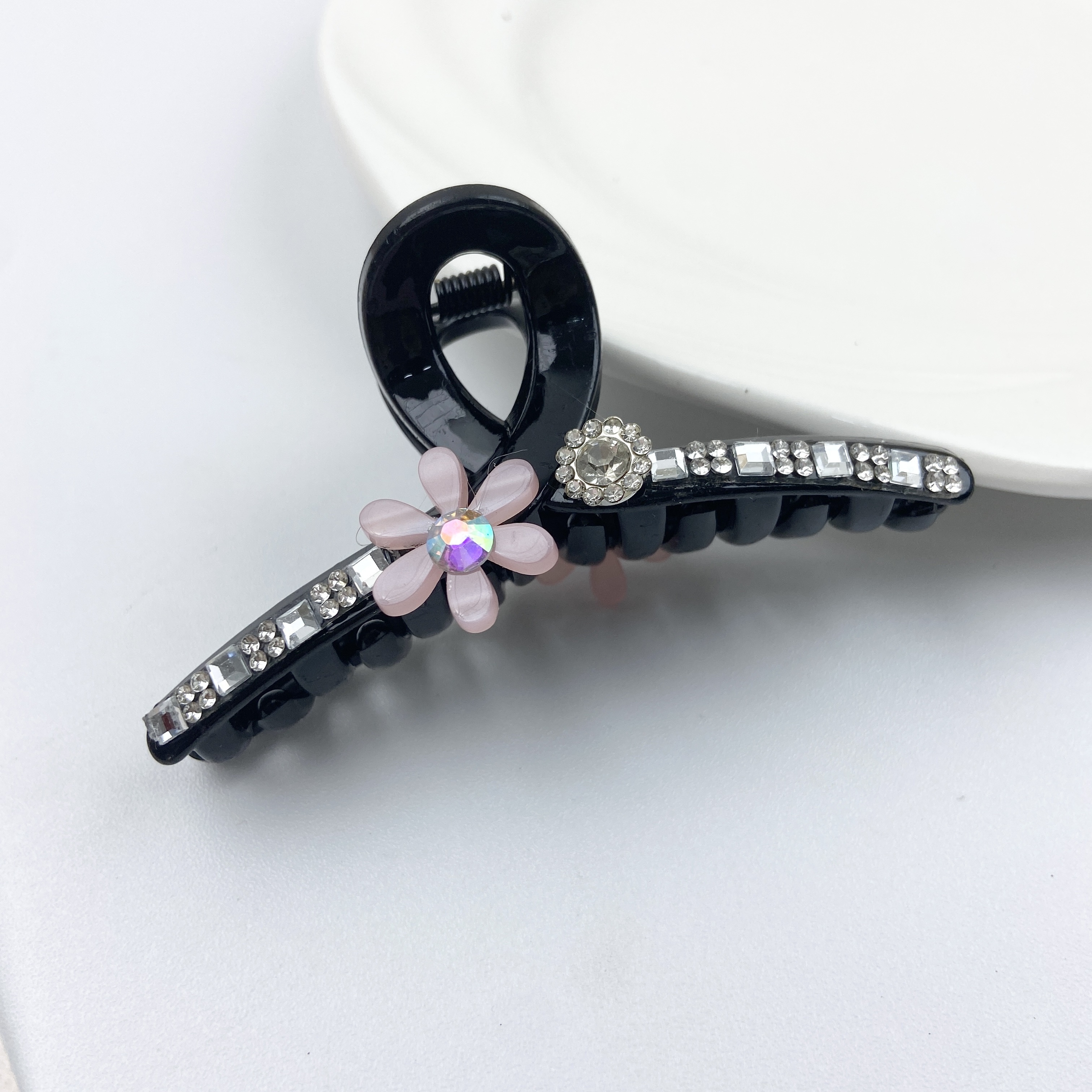 Flower Rhinestones Decor Hair Claw Clips Nonslip Hair Clips - Temu Canada