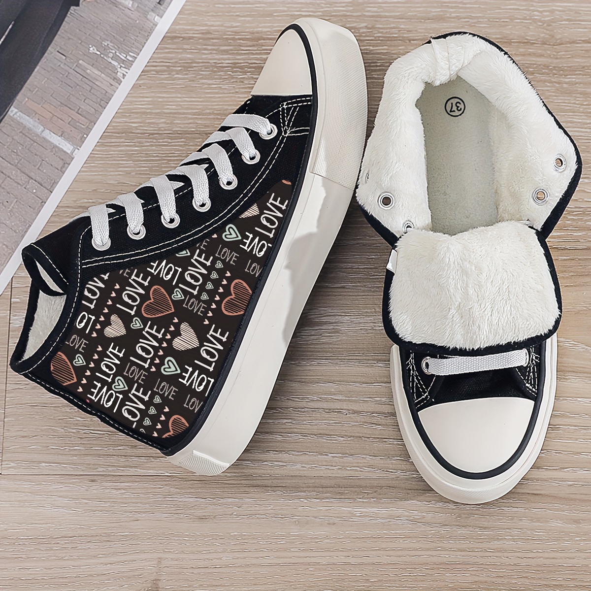 Zapatos Difusos Forma Corazón Letras Mujer Zapatos Lona - Temu Mexico