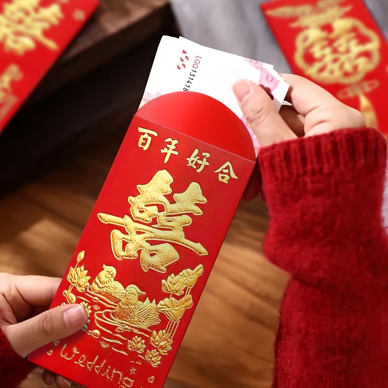 6 개대 핫 스탬핑 빨간 봉투 중국 빨간 봉투 빨간 봉투 선물 패키지 결혼식 약혼 결혼식 연회 결혼식 인사 Temu