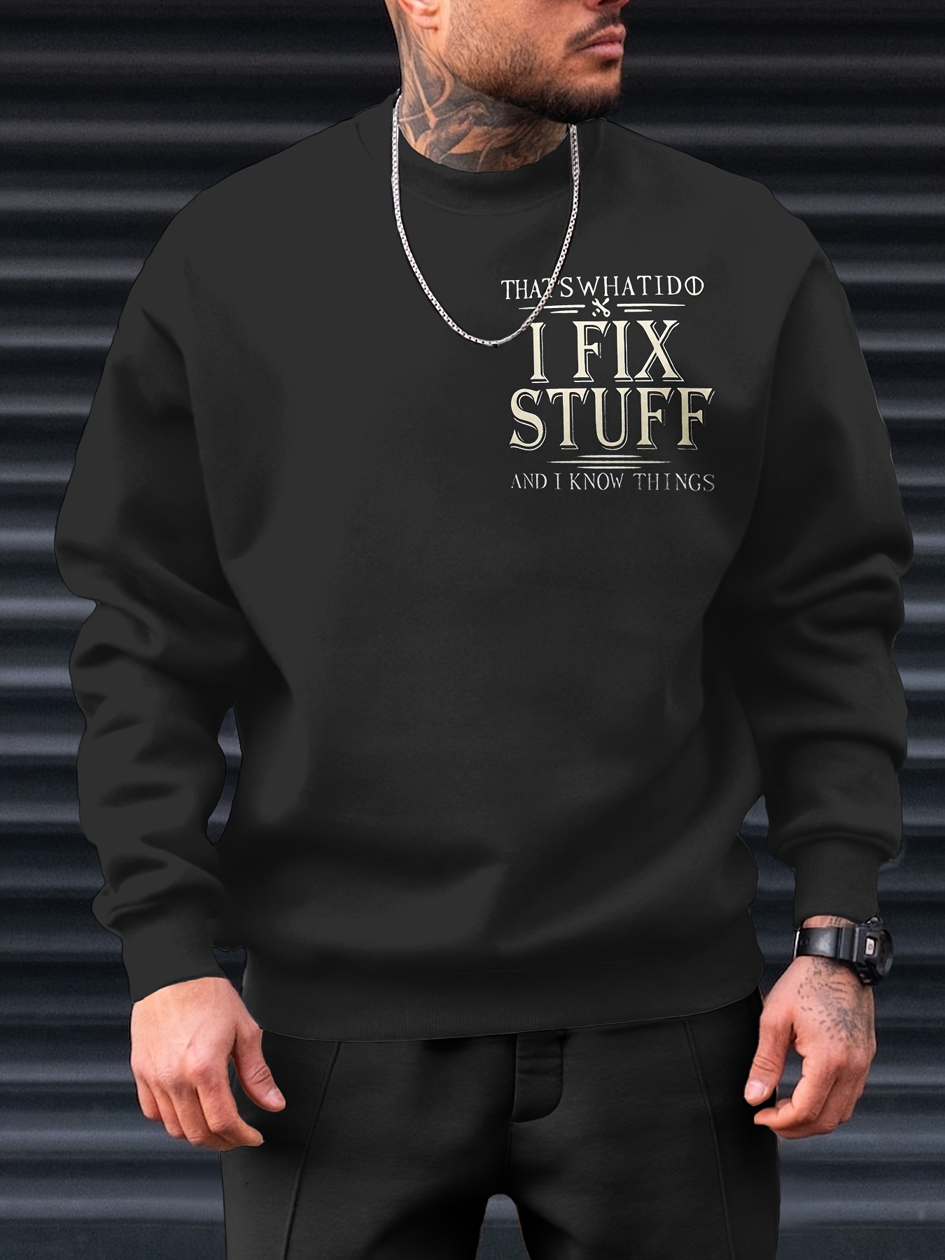 Fix Stuff Print Men's Chic Long Sleeve Round Neck Pullover - Temu ...