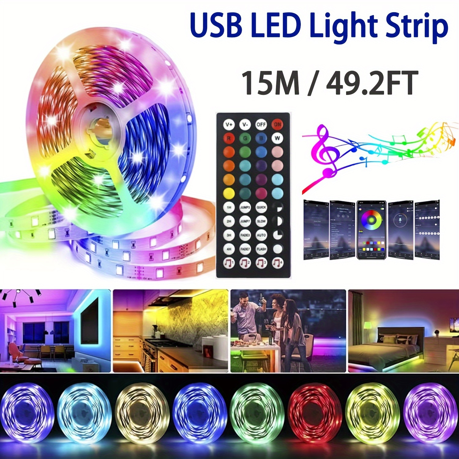 Led Light Strip Rgb Led Strip Lights 5050 Bedroom 44 Keys Ir - Temu ...
