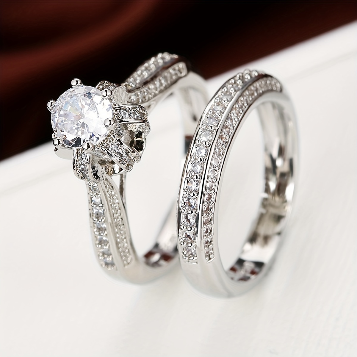 Elegant Stacking Rings Silver Plated Paved Full Shining - Temu United ...