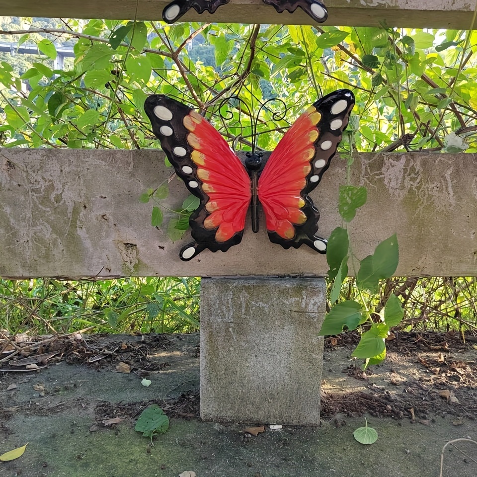 Metal Butterfly Wall Decor Outdoor Garden Art Glass Hanging - Temu