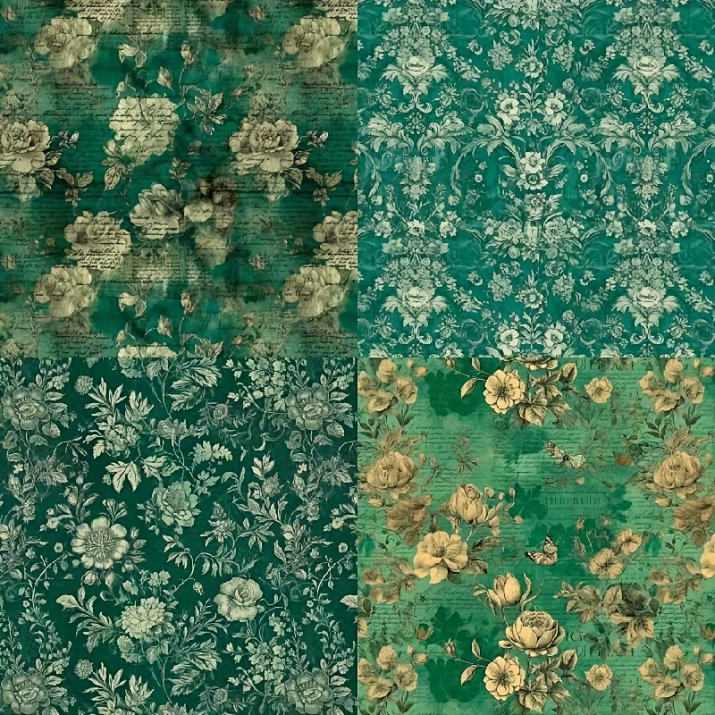 Diy フォトアルバムス ブックジャーナル素材紙レトロ花テーマ背景紙 6 インチ片面パターン紙グリーン Temu Japan