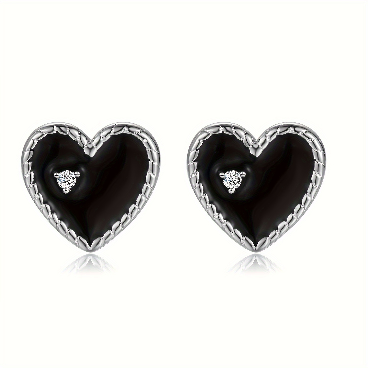 Shiny 925 Silver Dazzling Zircon Black Enamel Heart shaped - Temu ...