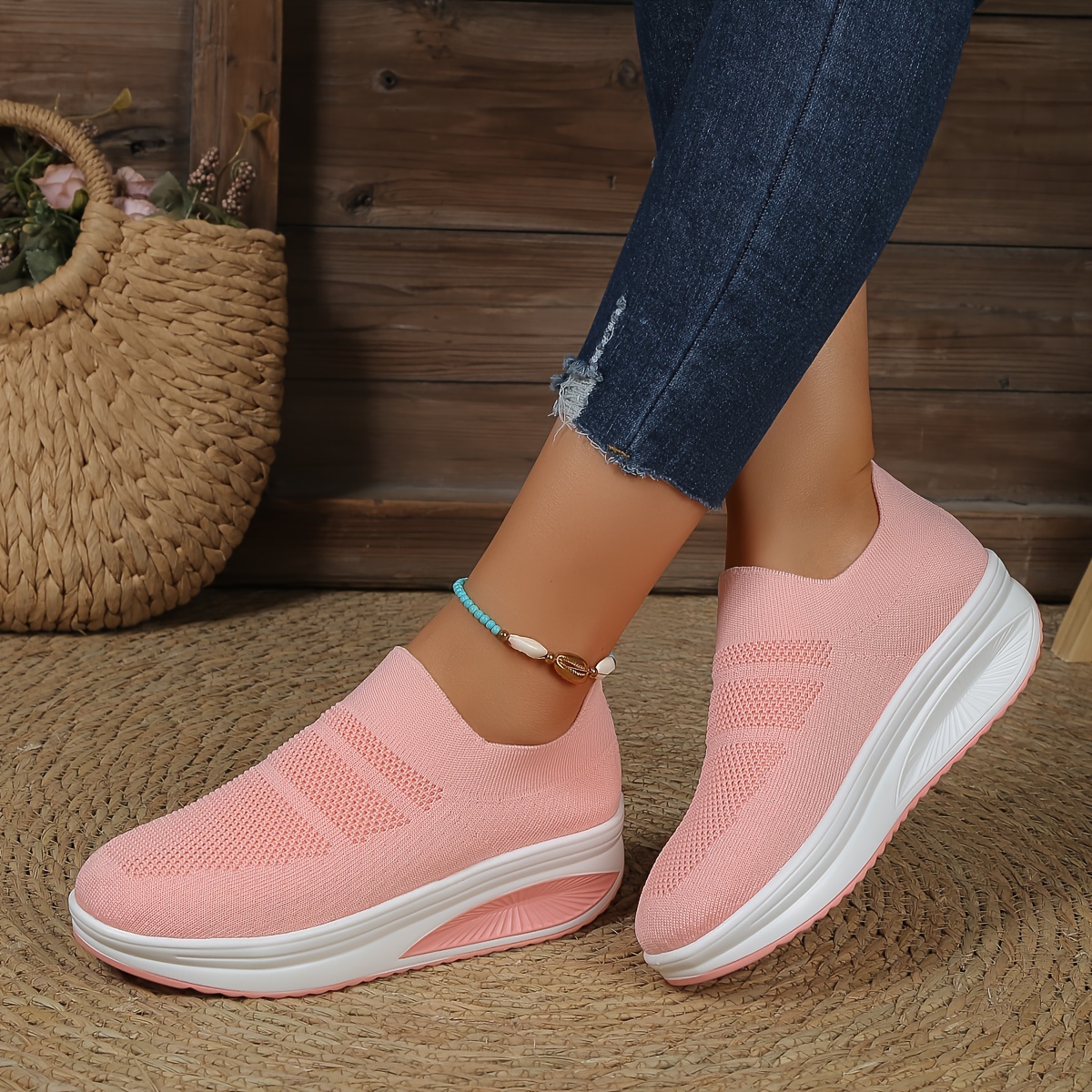 Women's Knitted Sports Shoes Breathable Solid Color Slip - Temu United ...