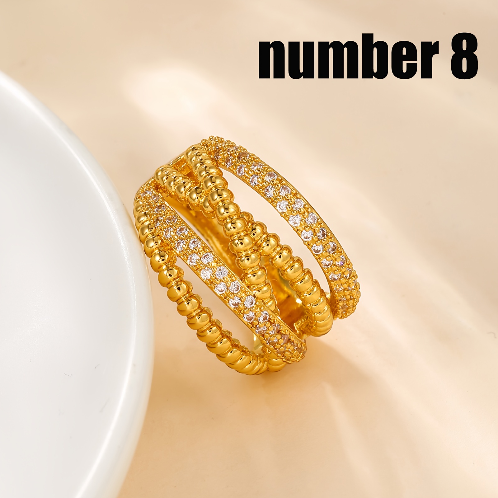 Lucky Beaded Copper Ring Fashionable Irregular Ring Golden - Temu ...