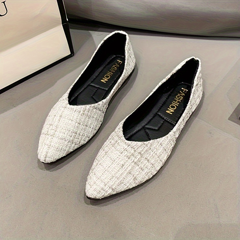 Tweed Flat Shoes Women s Pointed Toe Soft Sole Slip Shoes - Temu Canada