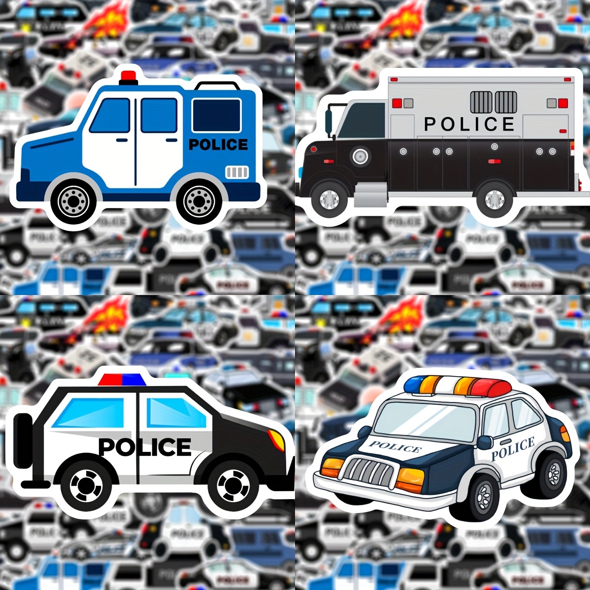 Cartoon Police Car Series Graffiti Stickers Suitable Laptop - Temu ...