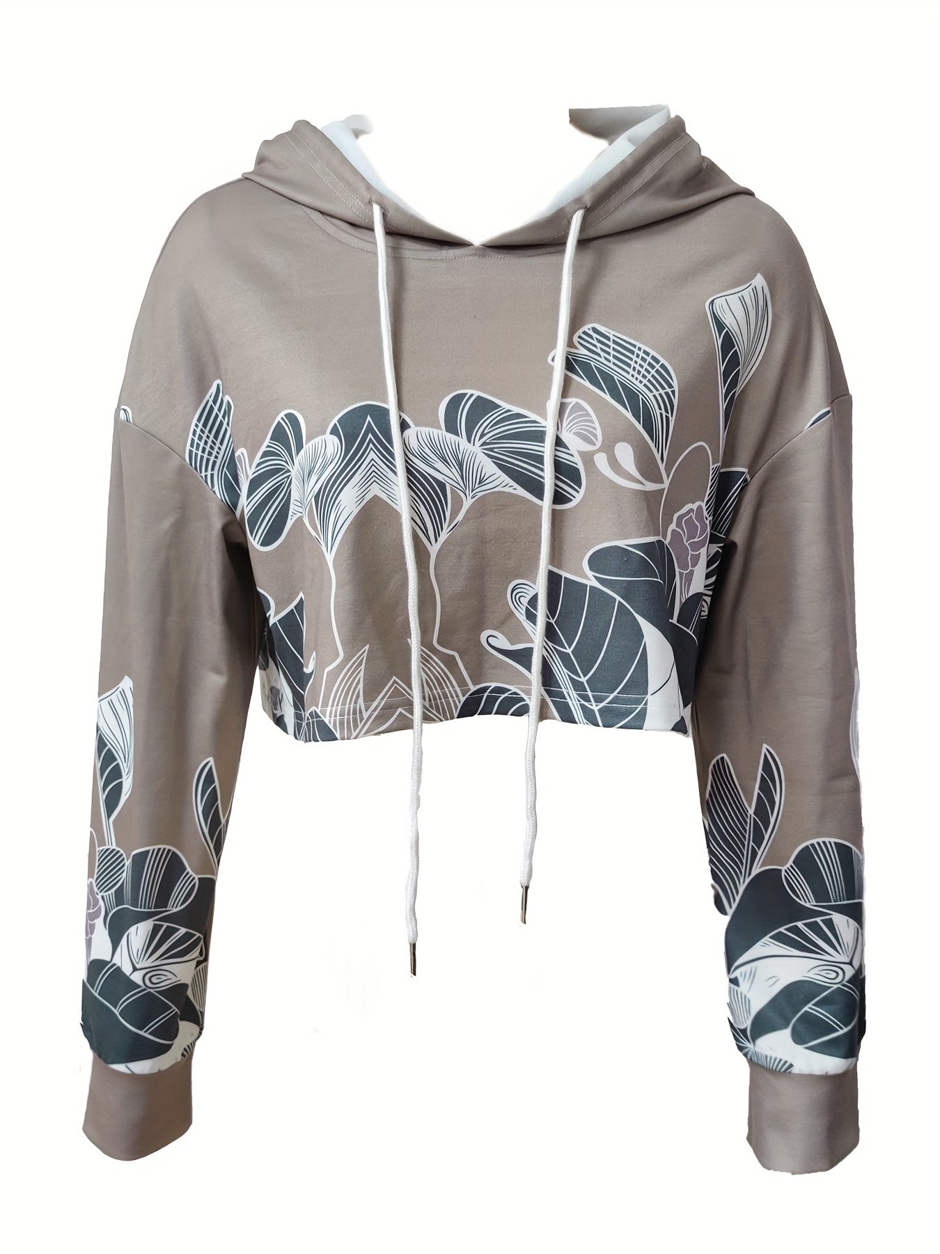 Plant Print Hooded Sweatshirt Y2k Long Sleeve Drawstring - Temu Australia