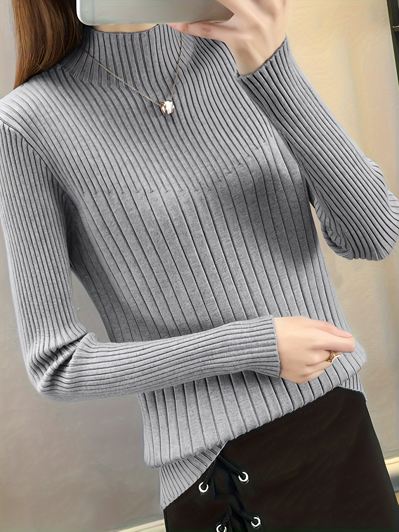 Solid Mock Neck Knit Sweater Elegant Long Sleeve Pullover - Temu Canada