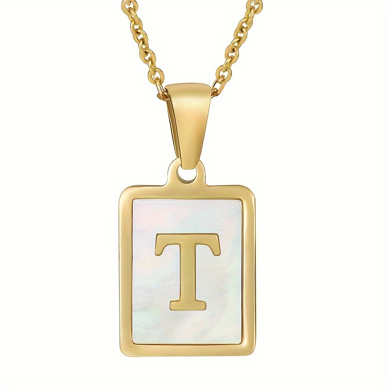 Golden Rectangle Shape Letter Pattern Pendant Necklace Retro - Temu ...