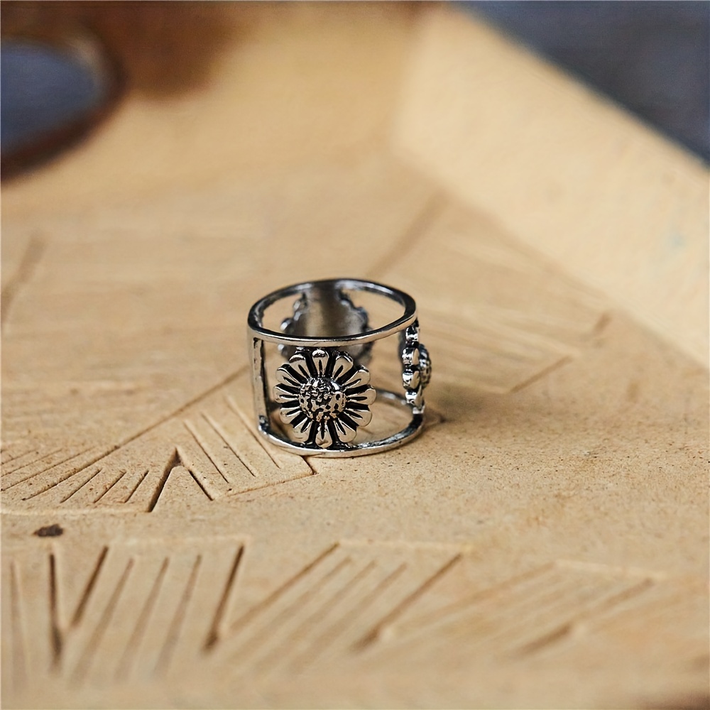 Bohemian Trendy Flowers Decor Hollow Ring, Men's Retro Finger Ring Jewelry, For Daily Wear, Gift ...