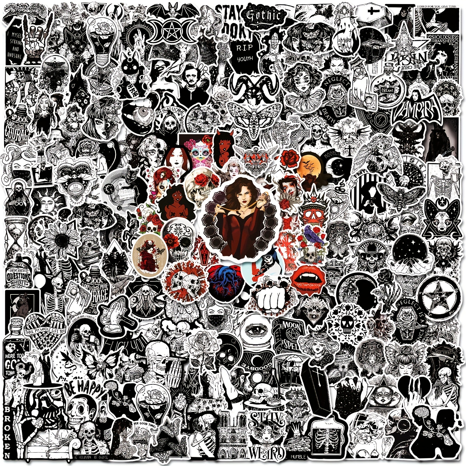 300pcs Gothic Horror Series Stickers Black And White Dark Red Gothic ...